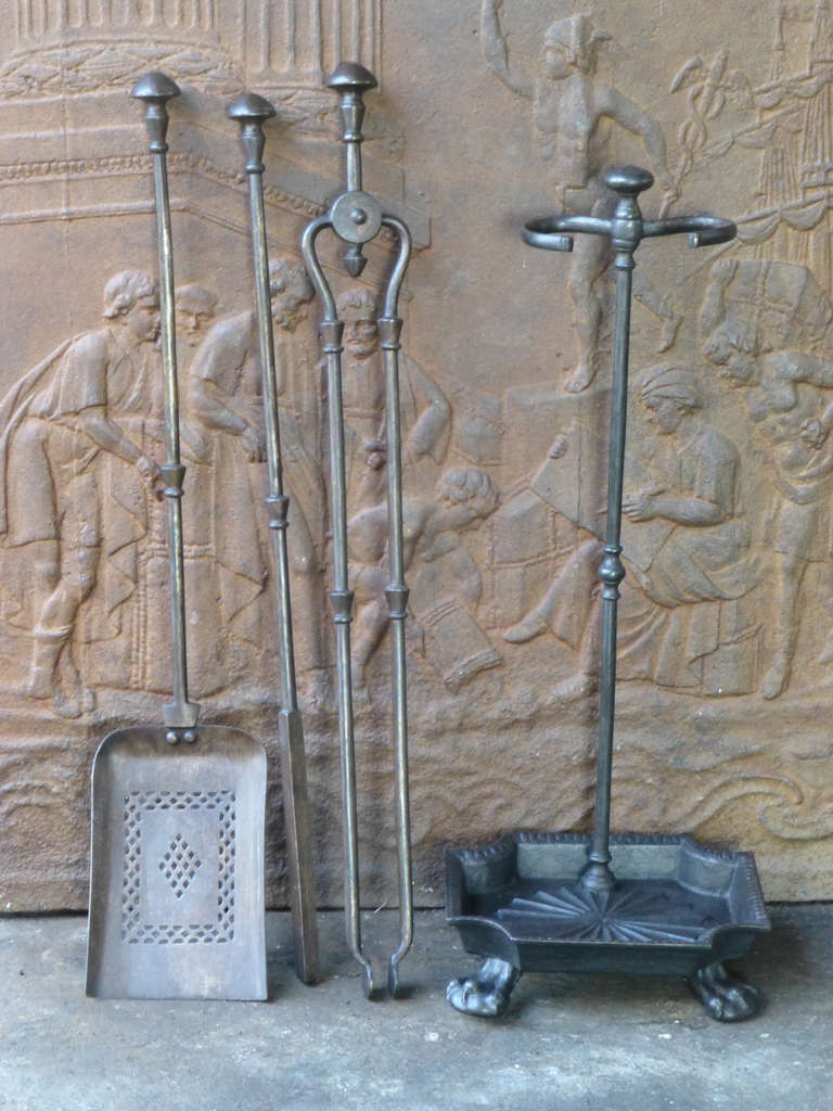 19th Century English Fire Tool Set - Fire Irons Set with Stand at 1stDibs