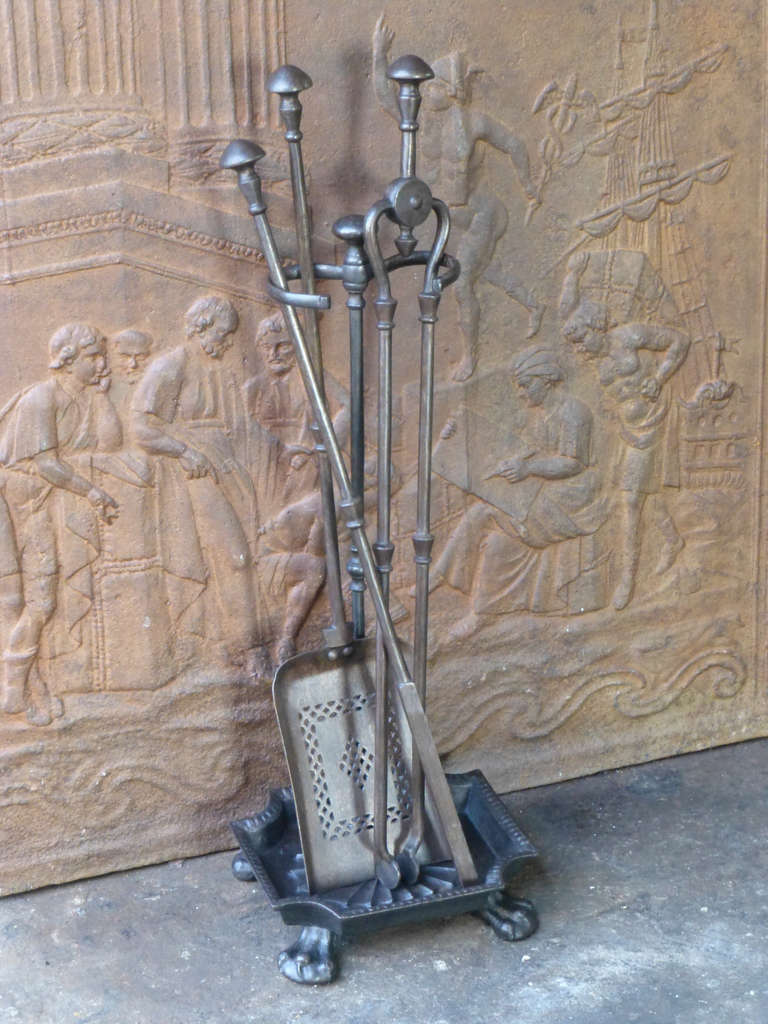 19th Century English Fire Tool Set - Fire Irons Set with Stand at 1stDibs