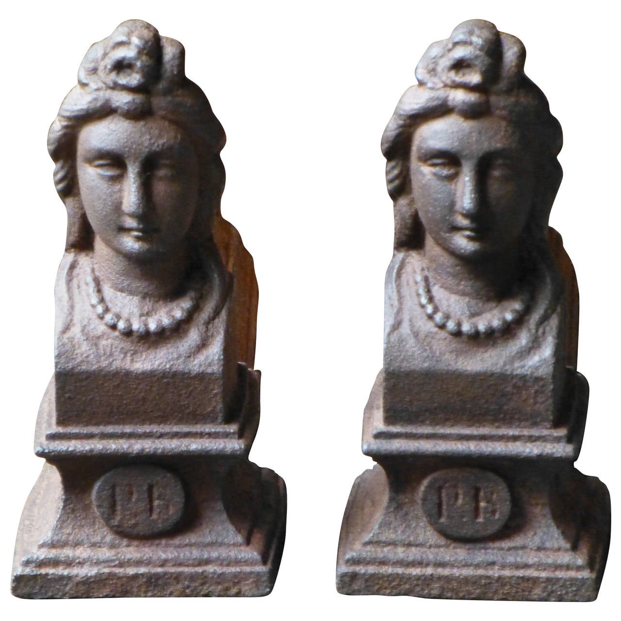 French Cast Iron Andirons, Firedogs at 1stDibs