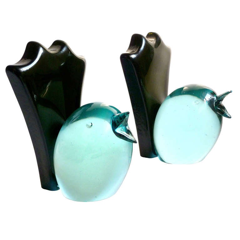 Salviati Murano Sommerso Aqua Blue Italian Art Glass Bird Bookend ...