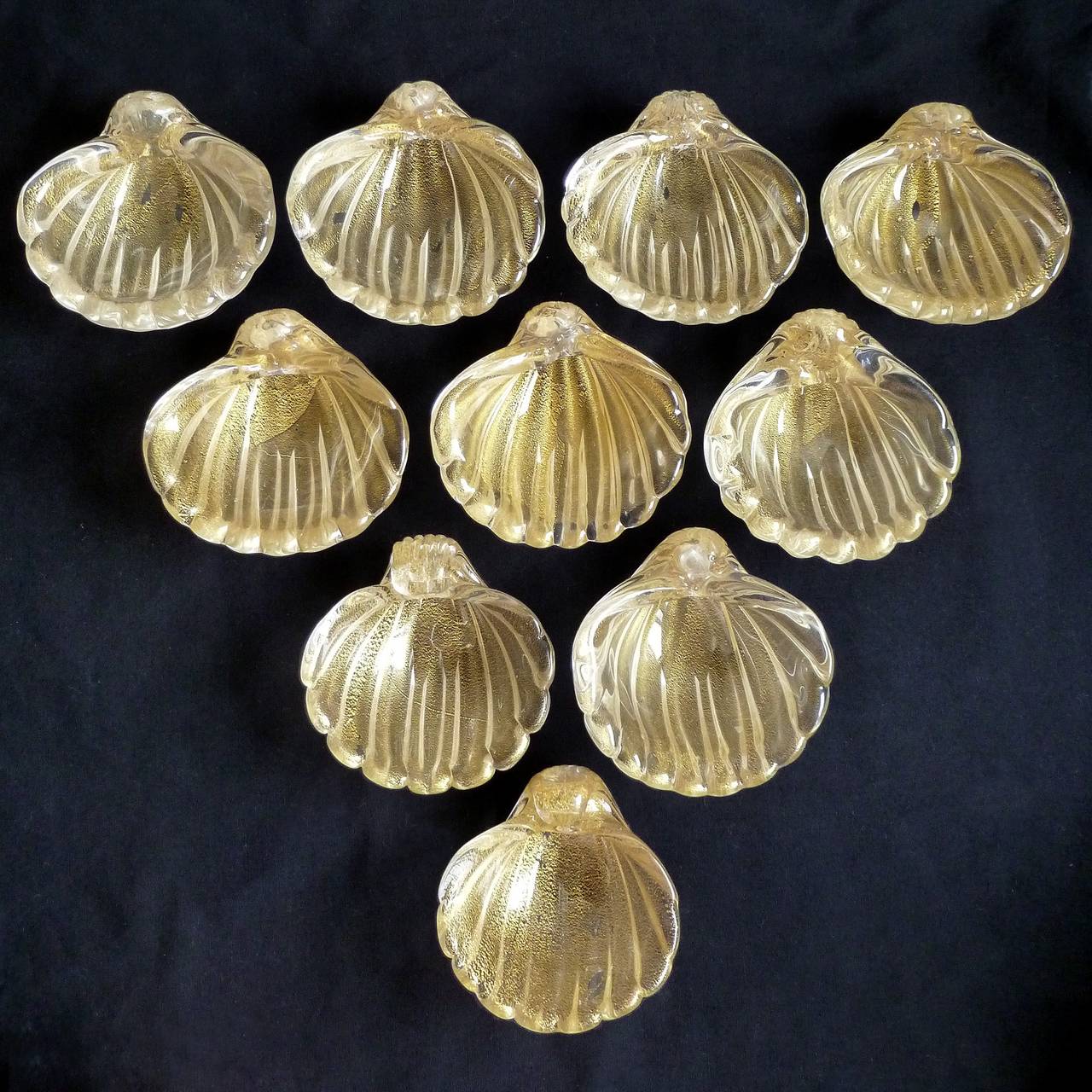 Murano Gold Leaf Set of Ten Italian Art Glass Seashell Salt Cellars ...