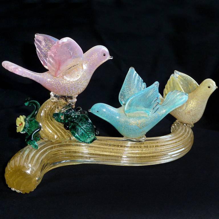 Barovier Toso Murano Gold Flecks Opalescent Birds Italian Art Glass ...