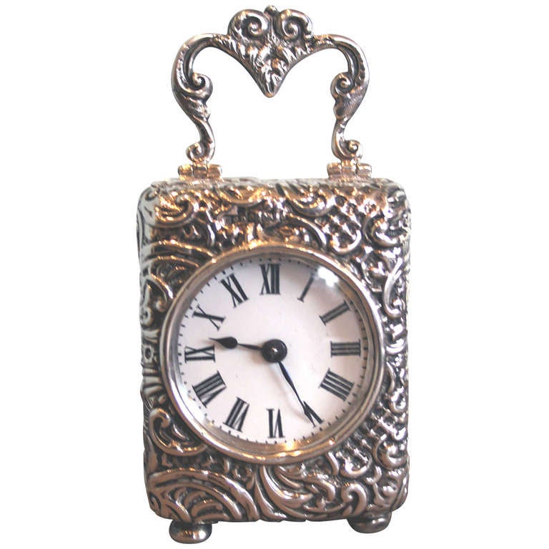 Small Embossed Solid Silver Carriage Clock at 1stDibs