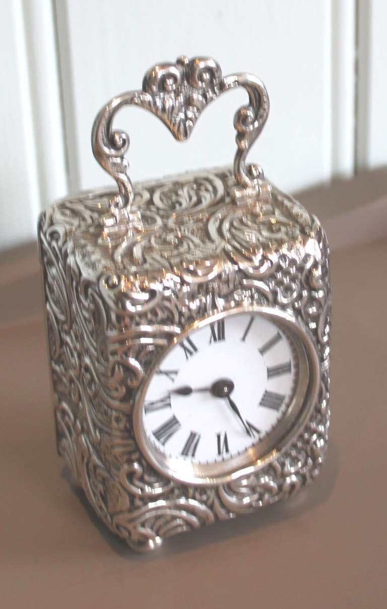 Small Embossed Solid Silver Carriage Clock at 1stDibs