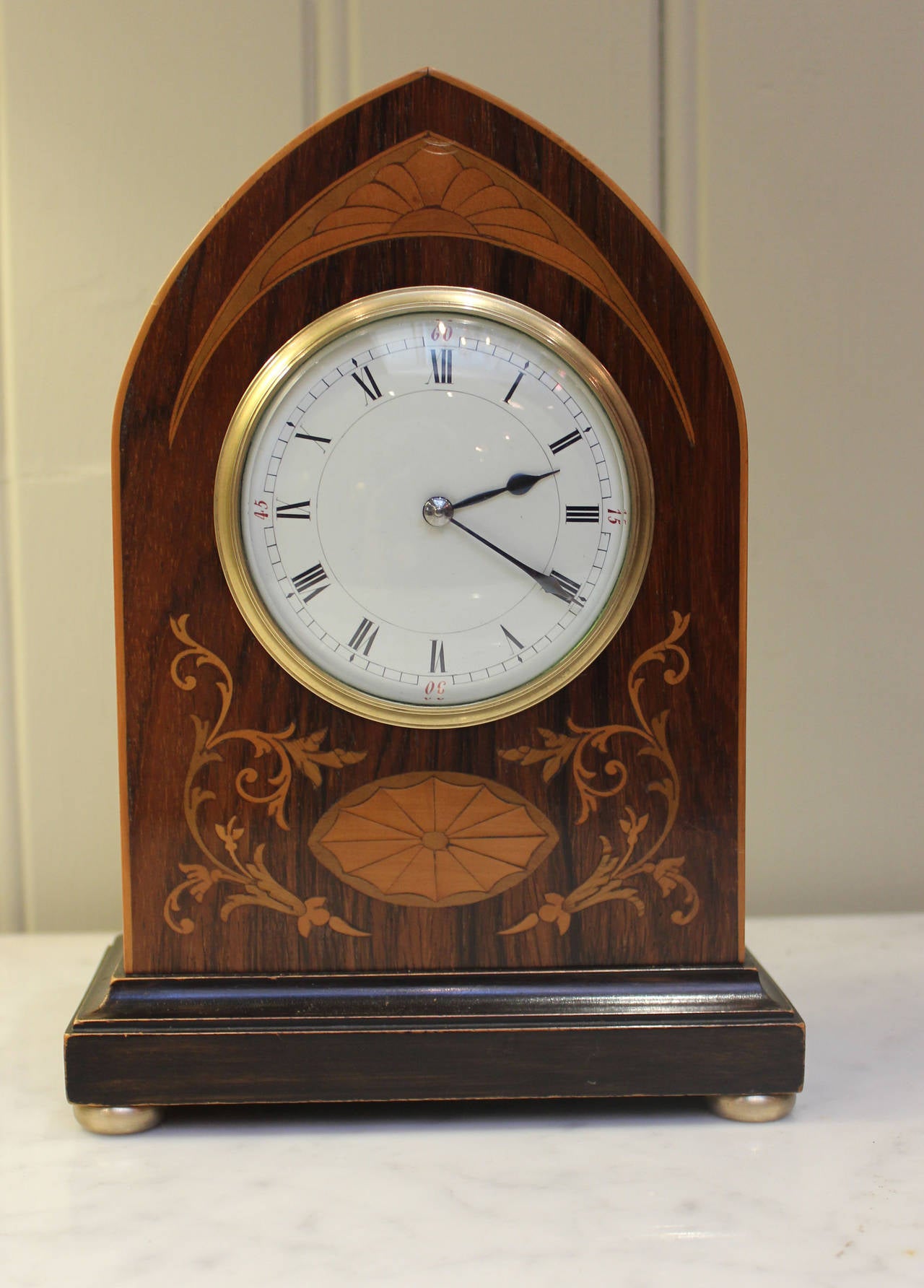 Edwardian Rosewood and Inlay Lancet Timepiece Mantel Clock at 1stDibs