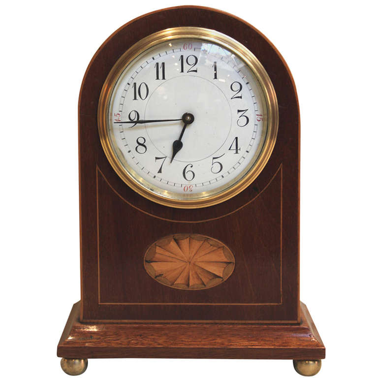 Edwardian Mahogany and Inlay Timepiece Mantel Clock at 1stDibs