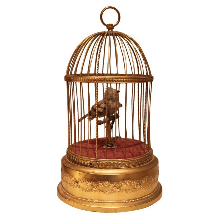 French Automaton Singing Bird in Cage at 1stDibs