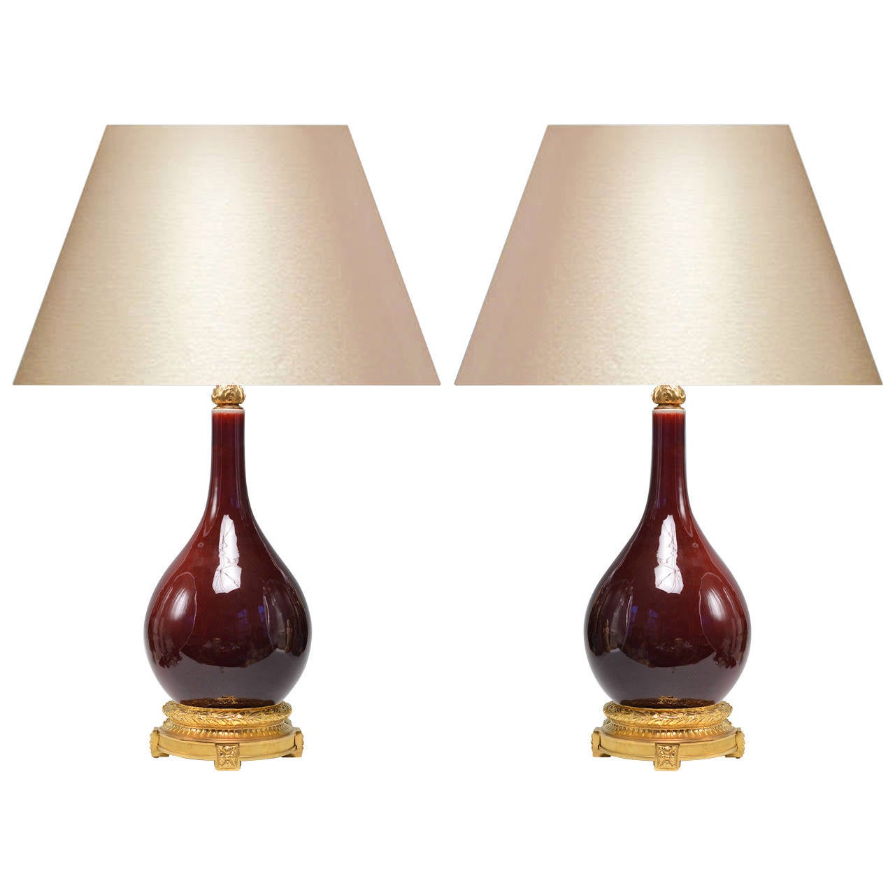 Pair of Copper Red-Glazed Porcelain Lamps with Gilt Bronze Bases For ...