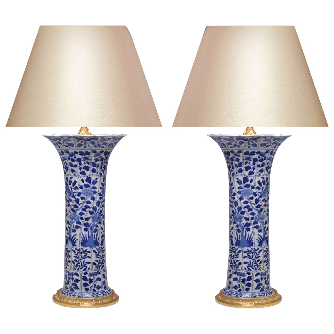 Pair of Blue and White Porcelain Lamps with Gilt Brass Bases at 1stDibs ...