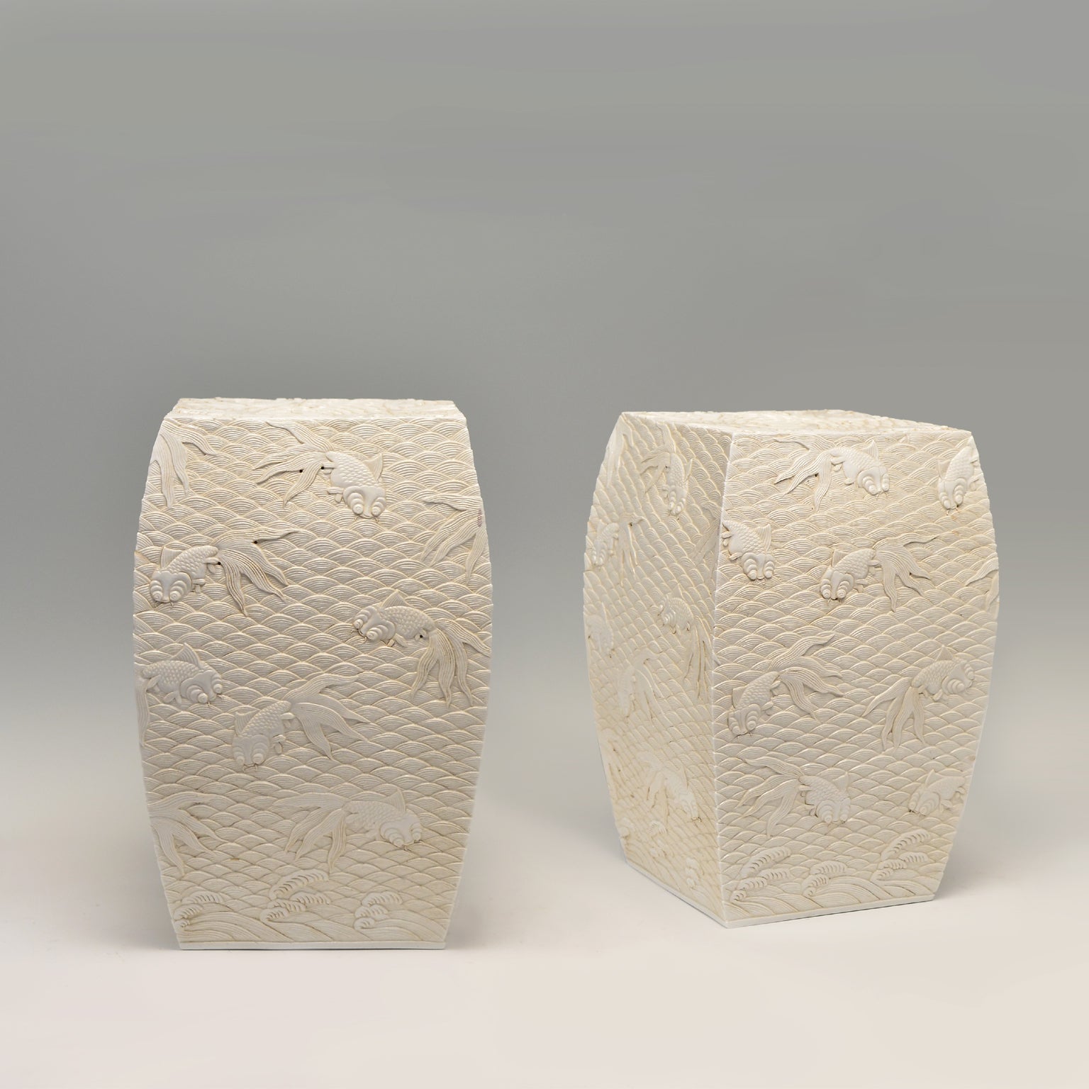 A Pair Of Fine Carved Blanc-de-chine Porcelain Stools at 1stDibs