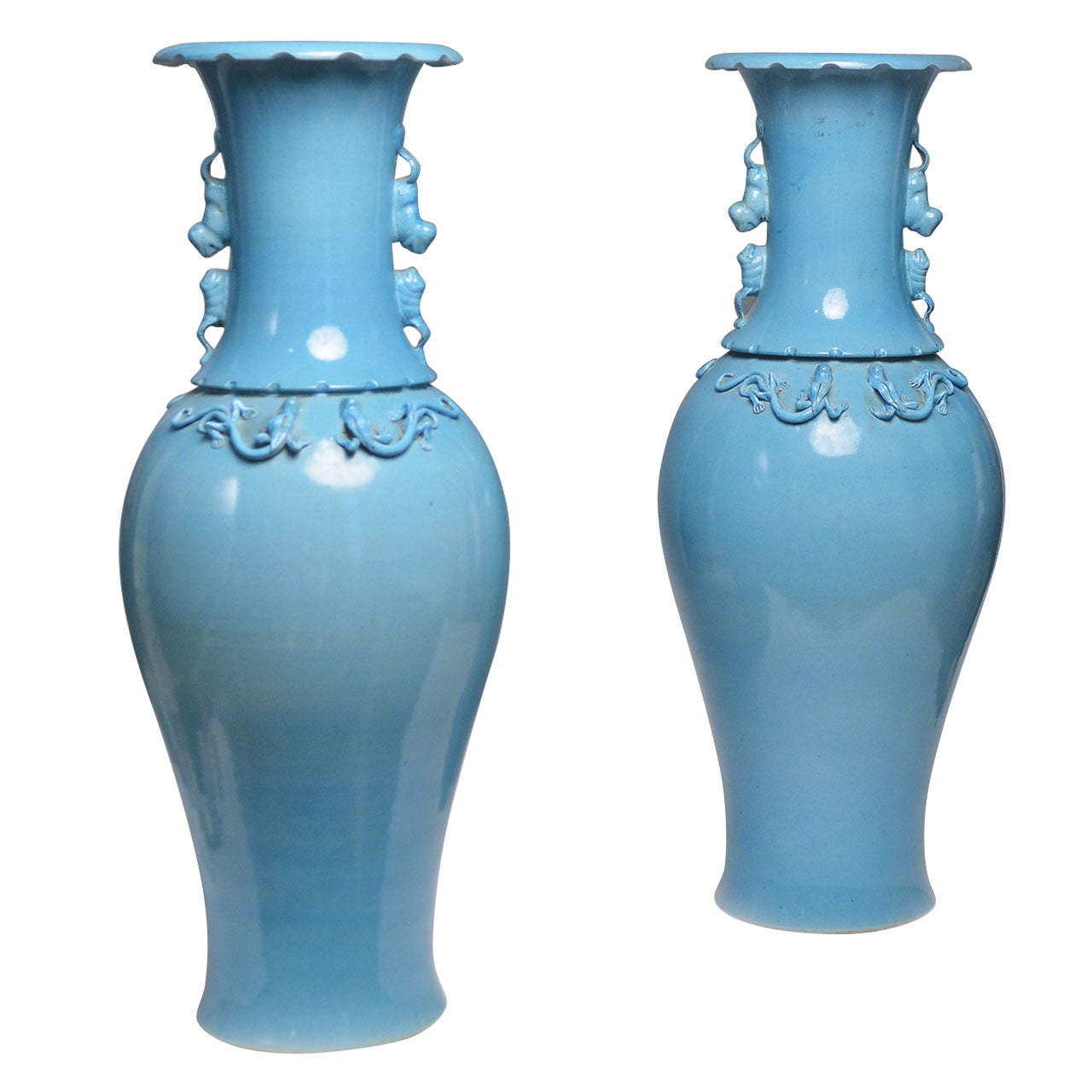 A Pair Of Turquoise Blue Porcelain Vases ca. 1920 at 1stDibs