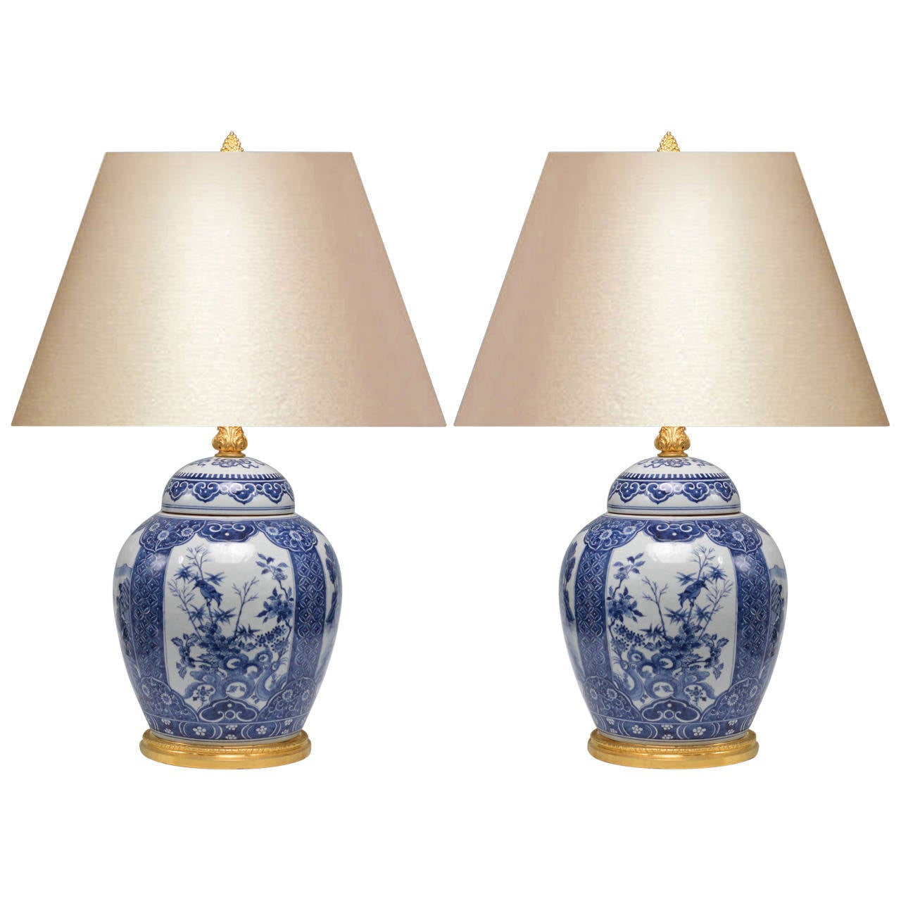 Pair of Blue and White Porcelain Lamps at 1stDibs