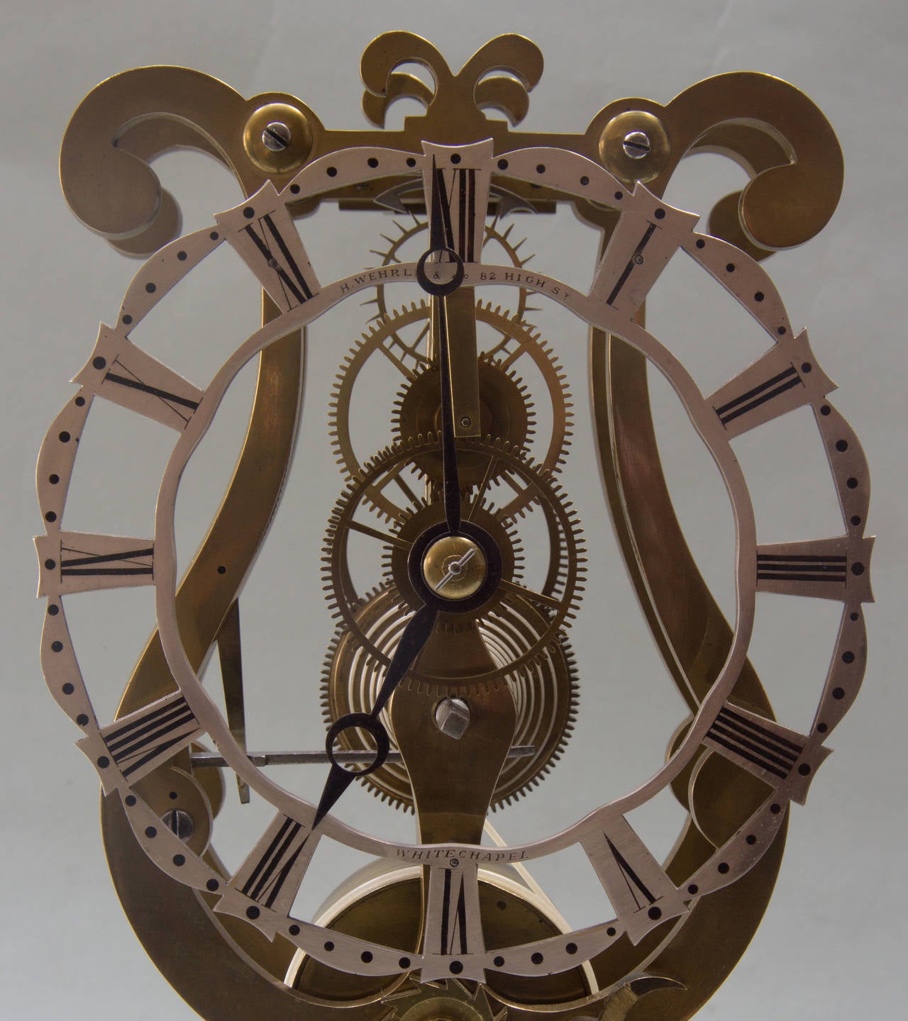 English Fusee Skeleton Clock Signed "H Wehrle and Co, 82 High St ...