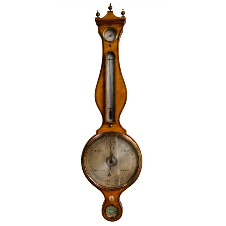 Satinwood wheel barometer signed James Gatty. London. at 1stDibs