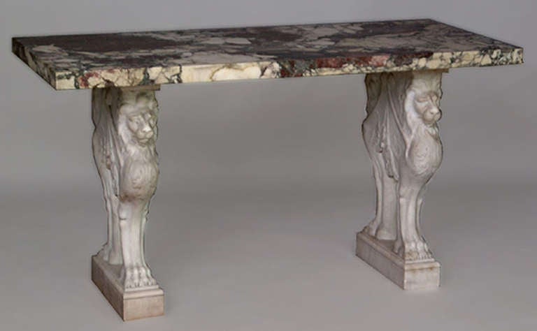 Marble Trestle Table with Lion Monopoida Supports For Sale at 1stDibs