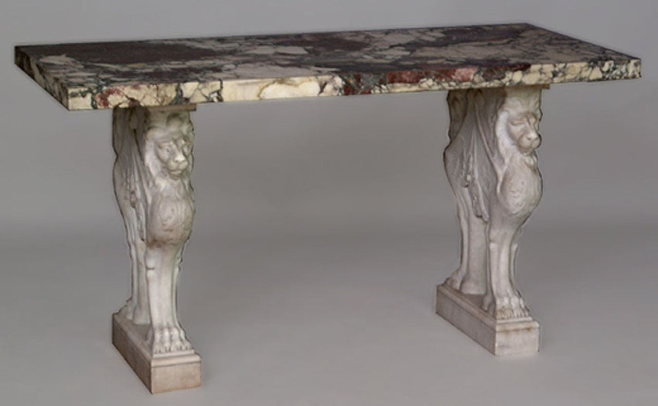 Marble Trestle Table with Lion Monopoida Supports For Sale at 1stDibs