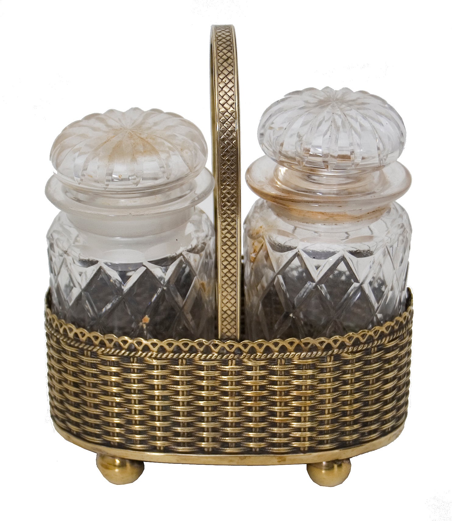 Brass and Crystal Double Pickle Jar or Jam Caddy For Sale at 1stDibs