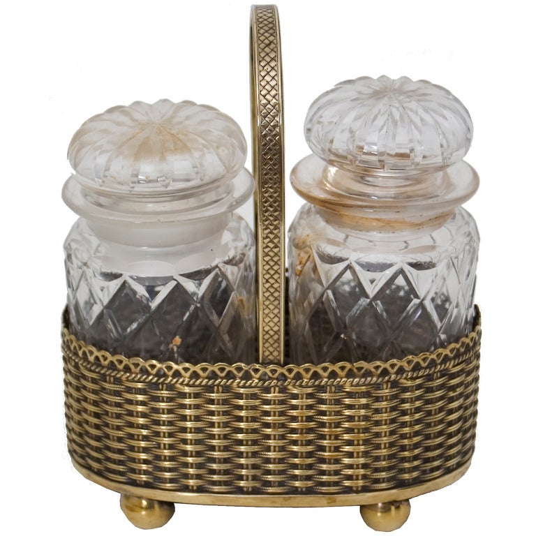 Brass and Crystal Double Pickle Jar or Jam Caddy For Sale at 1stDibs