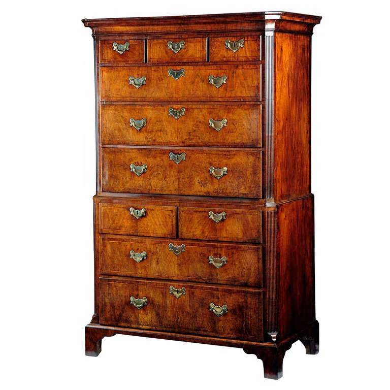 George I Walnut and Feather Banded Chest On Chest at 1stDibs
