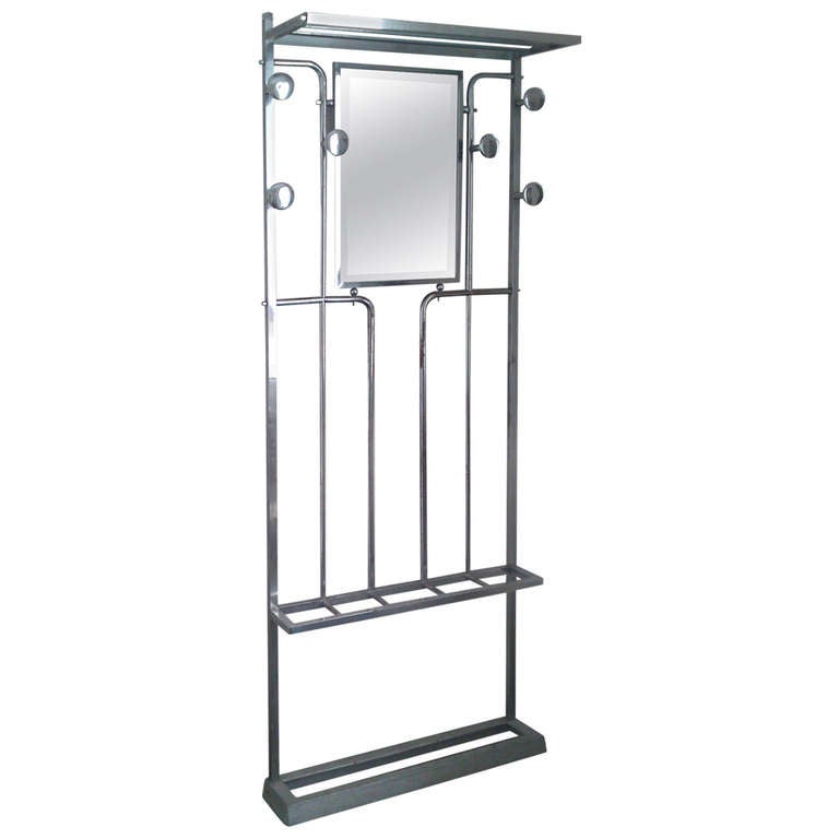 French Art Deco Coat Rack With Mirror And Umbrella Stand at 1stDibs