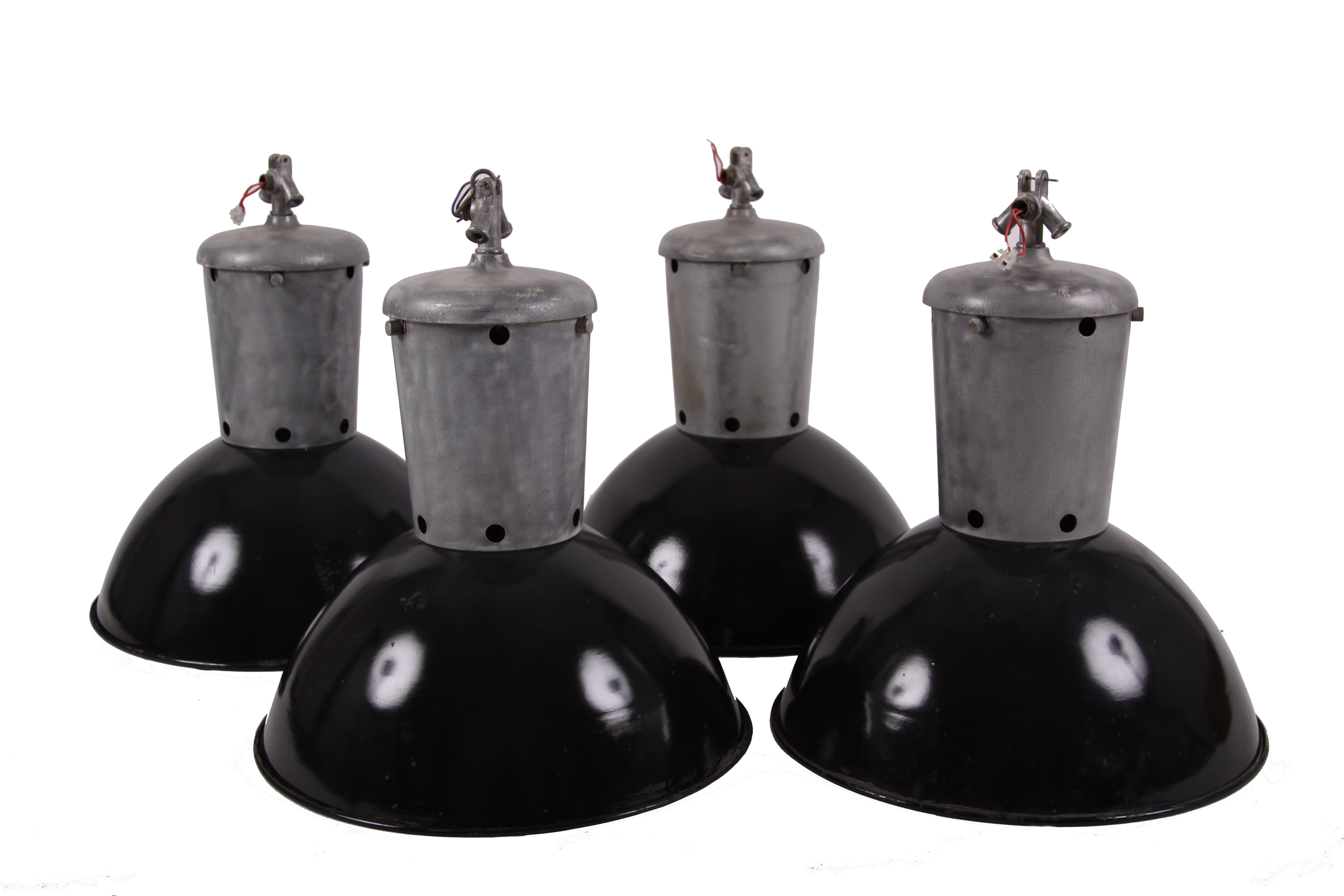 French Industrial Factory Light Fixtures (Set of 4) For Sale at 1stDibs