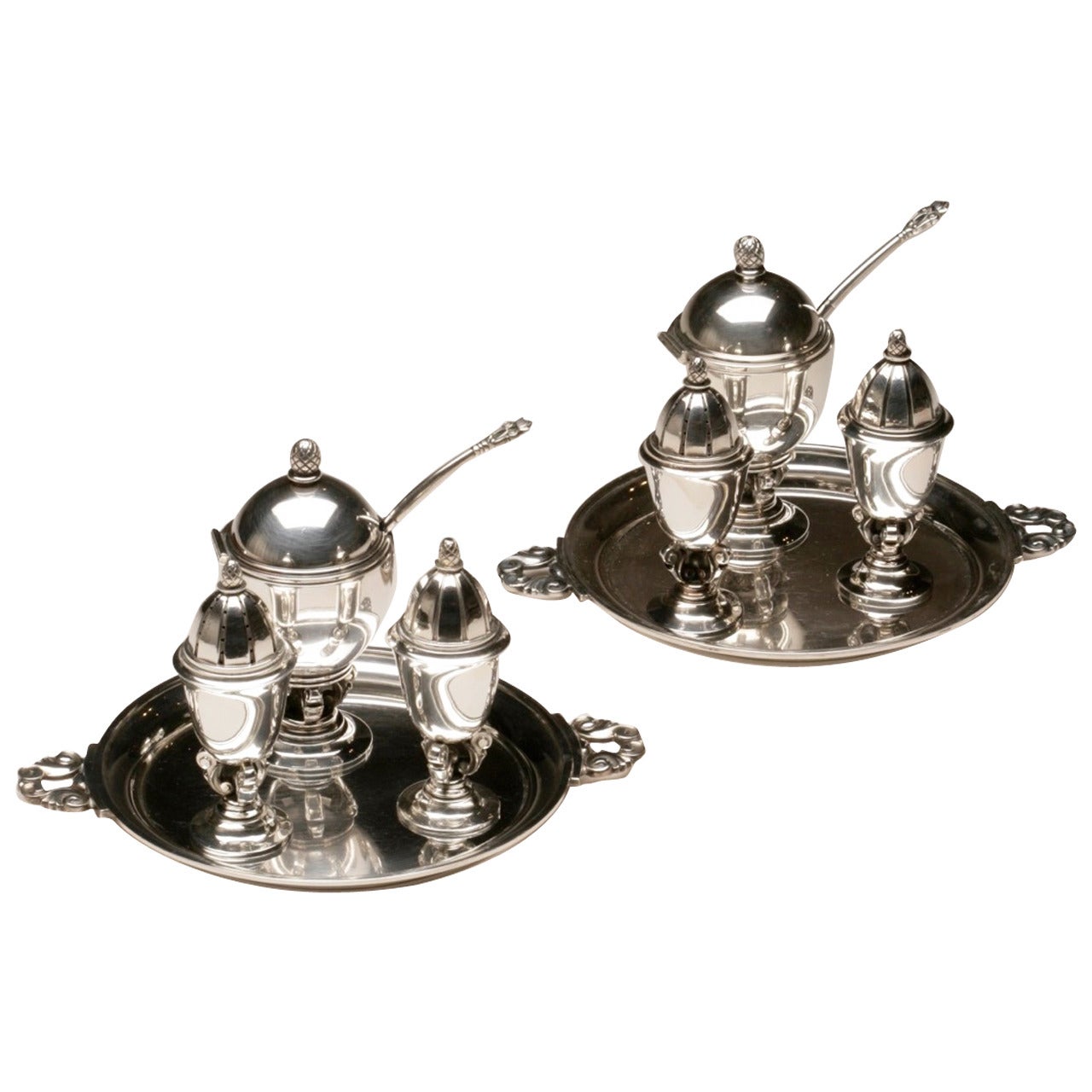 Georg Jensen Pair of Rare "Acorn" Cruet Sets No. 741, Designed by Johan ...