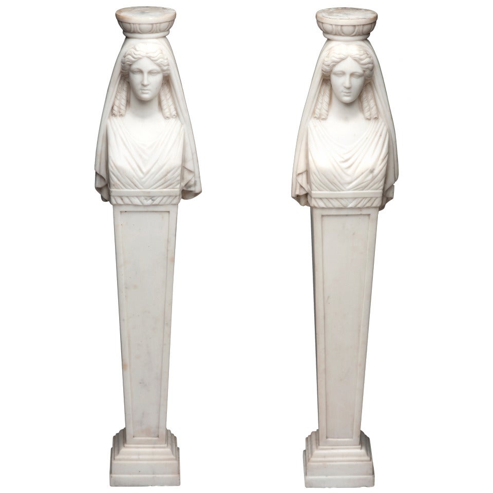 Pair of Neoclassical Caryatid Marble Columns at 1stDibs