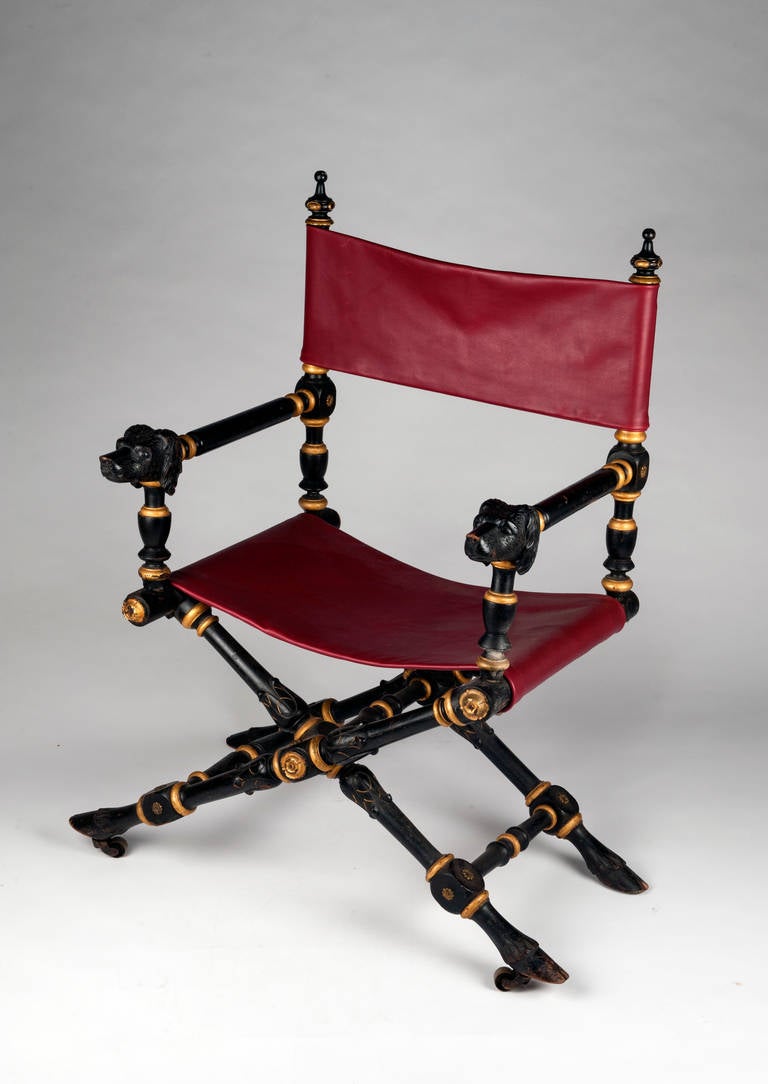 19th Century American Renaissance Revival Walnut Folding "Campaign ...