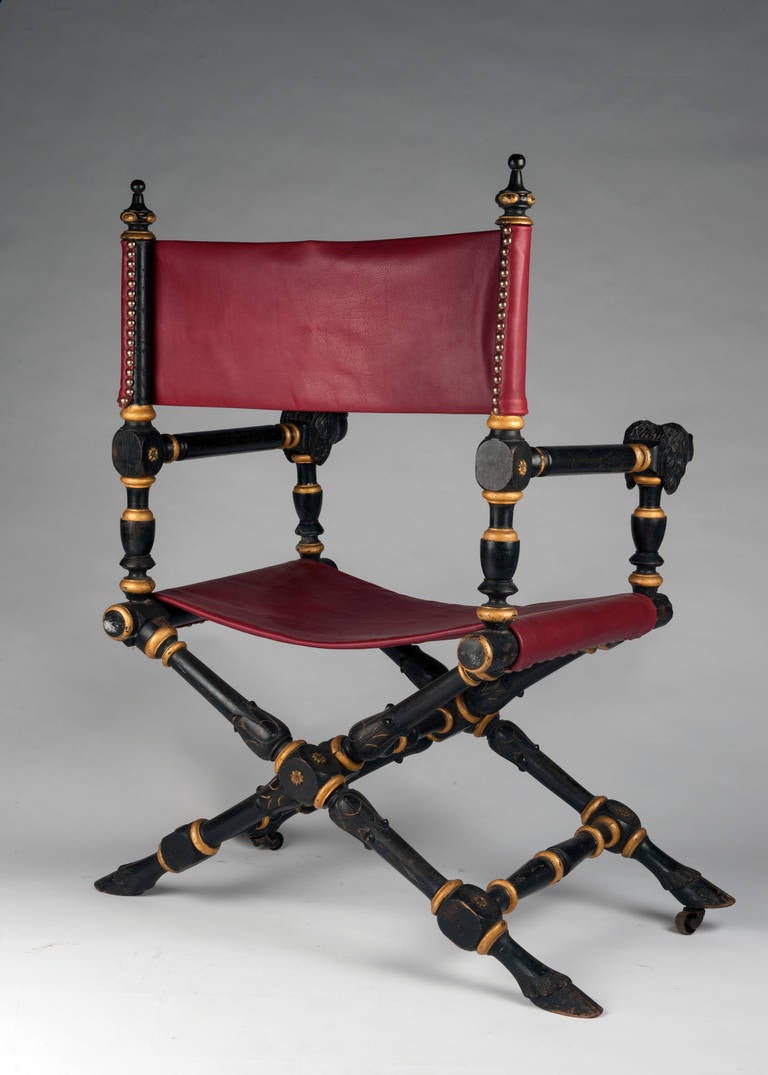 19th Century American Renaissance Revival Walnut Folding "Campaign ...