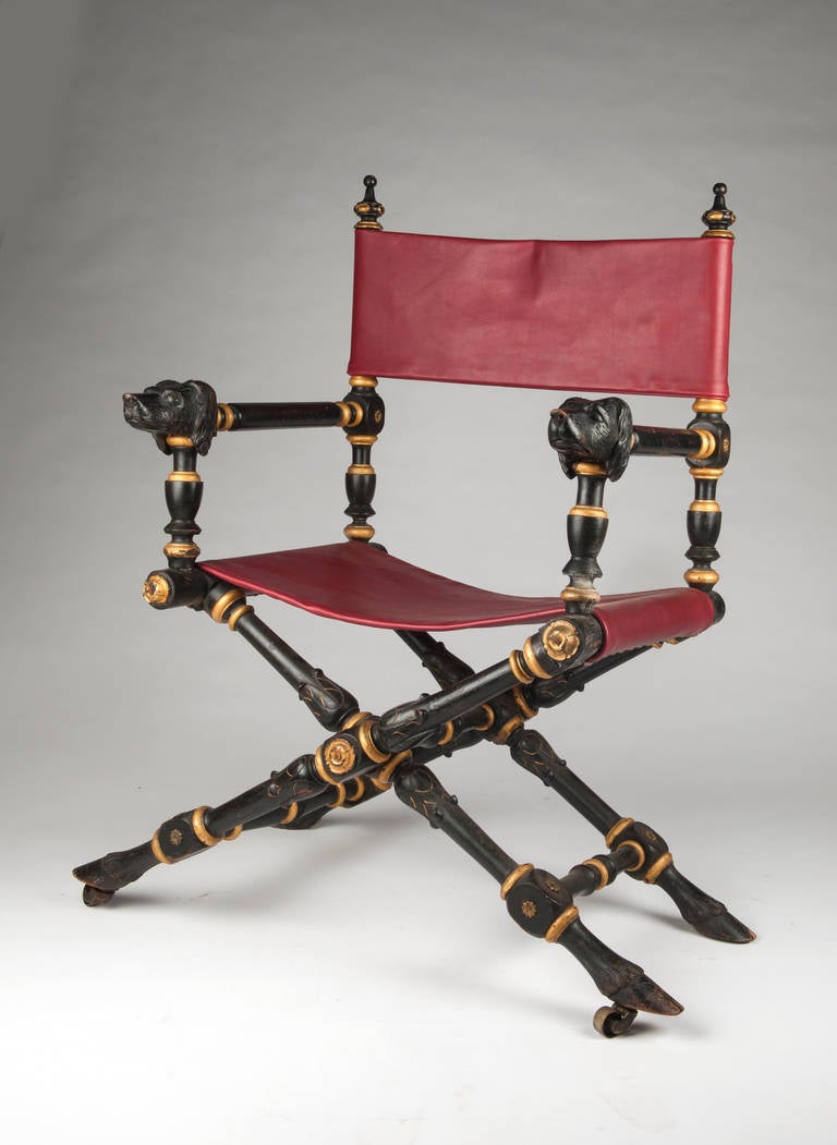 19th Century American Renaissance Revival Walnut Folding "Campaign ...