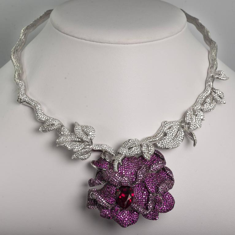 Magnificent Faux Ruby Rose Cubic Zirconia Wrap Collar Sterling Silver ...