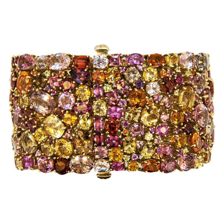 Laura Munder 176.62 carat Multicolored Faceted Gemstone Gold Bracelet ...