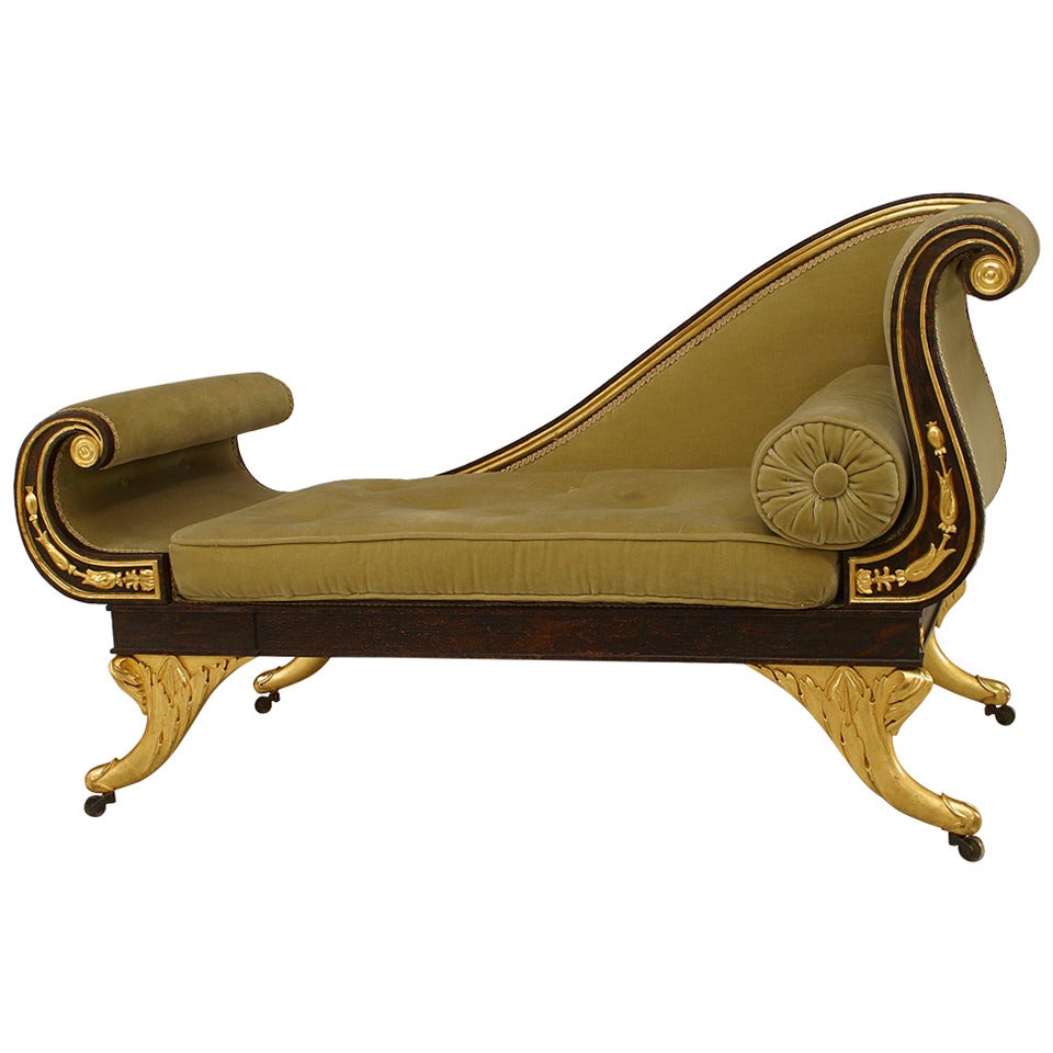 English Regency Scrolling Gilt Carved Recamier at 1stDibs