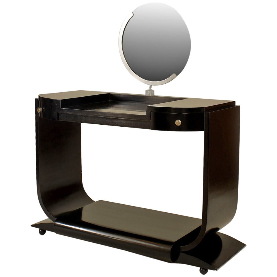 French Art Deco U-Shaped Vanity with Chrome Accents at 1stDibs