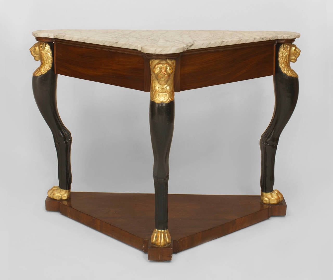 A Fine French Empire Triangular Console Table with Gilt Lion Heads For ...