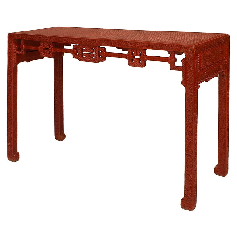 Chinese Red Cinnabar Console Table For Sale at 1stDibs