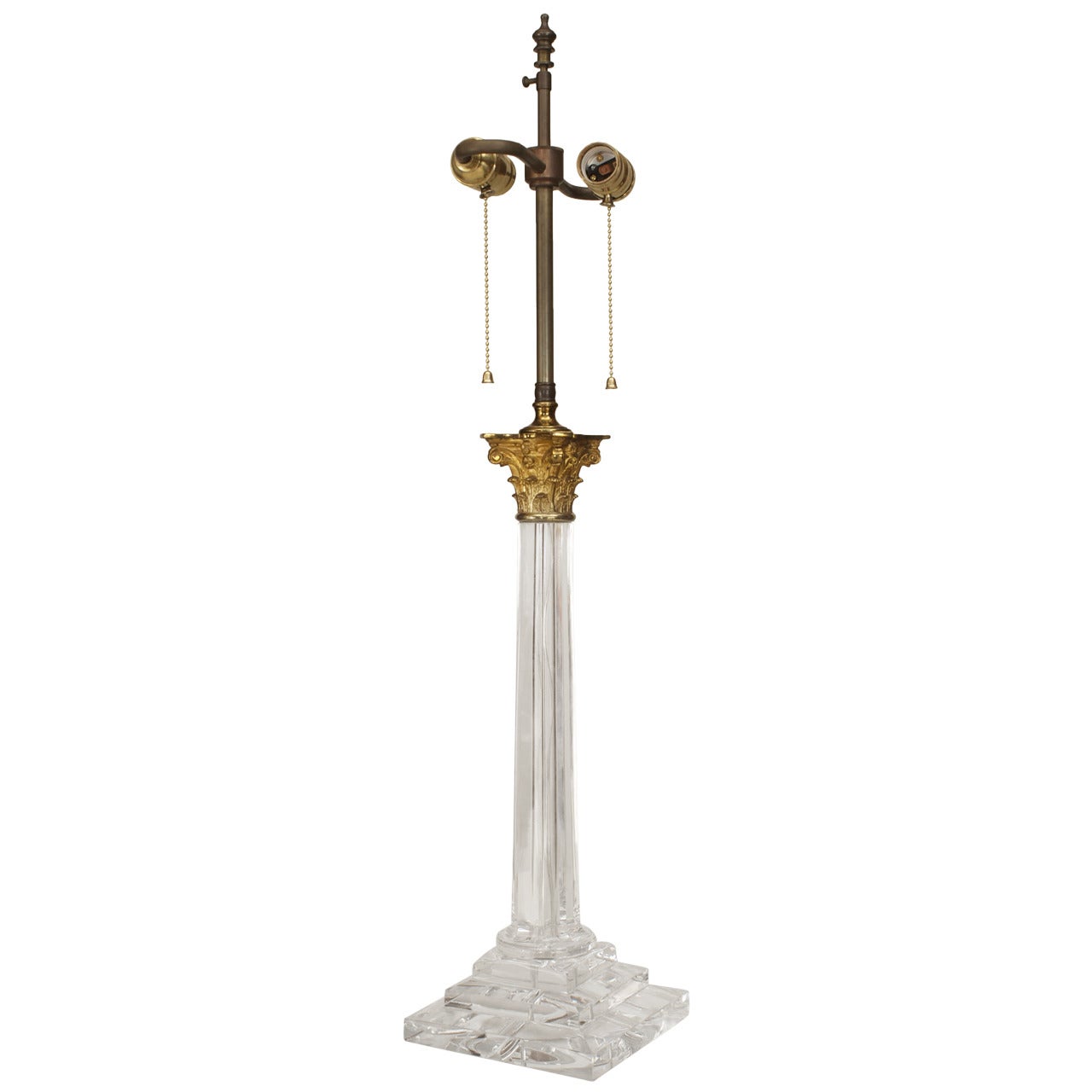Regency Crystal Column and BrassTable Lamp at 1stDibs
