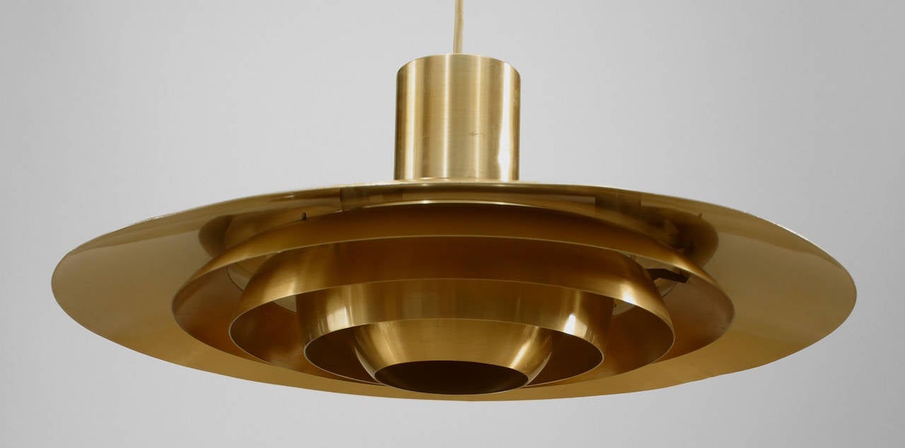 Scandinavian Mid-Century Modern Brass Disc Pendant Light at 1stDibs