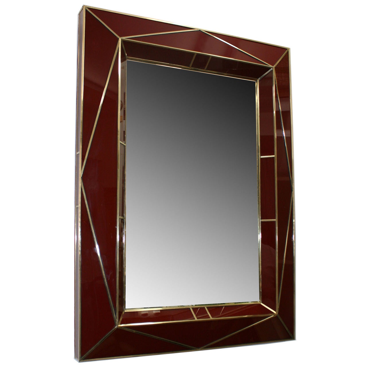 Vintage Brass Trimmed Pyramid Mirror For Sale at 1stDibs