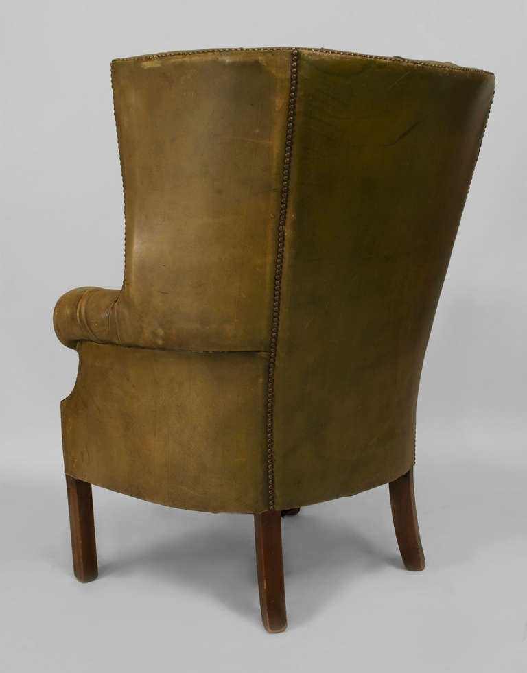 19th Century Georgian Tufted Green Leather Wing Chair at 1stDibs ...