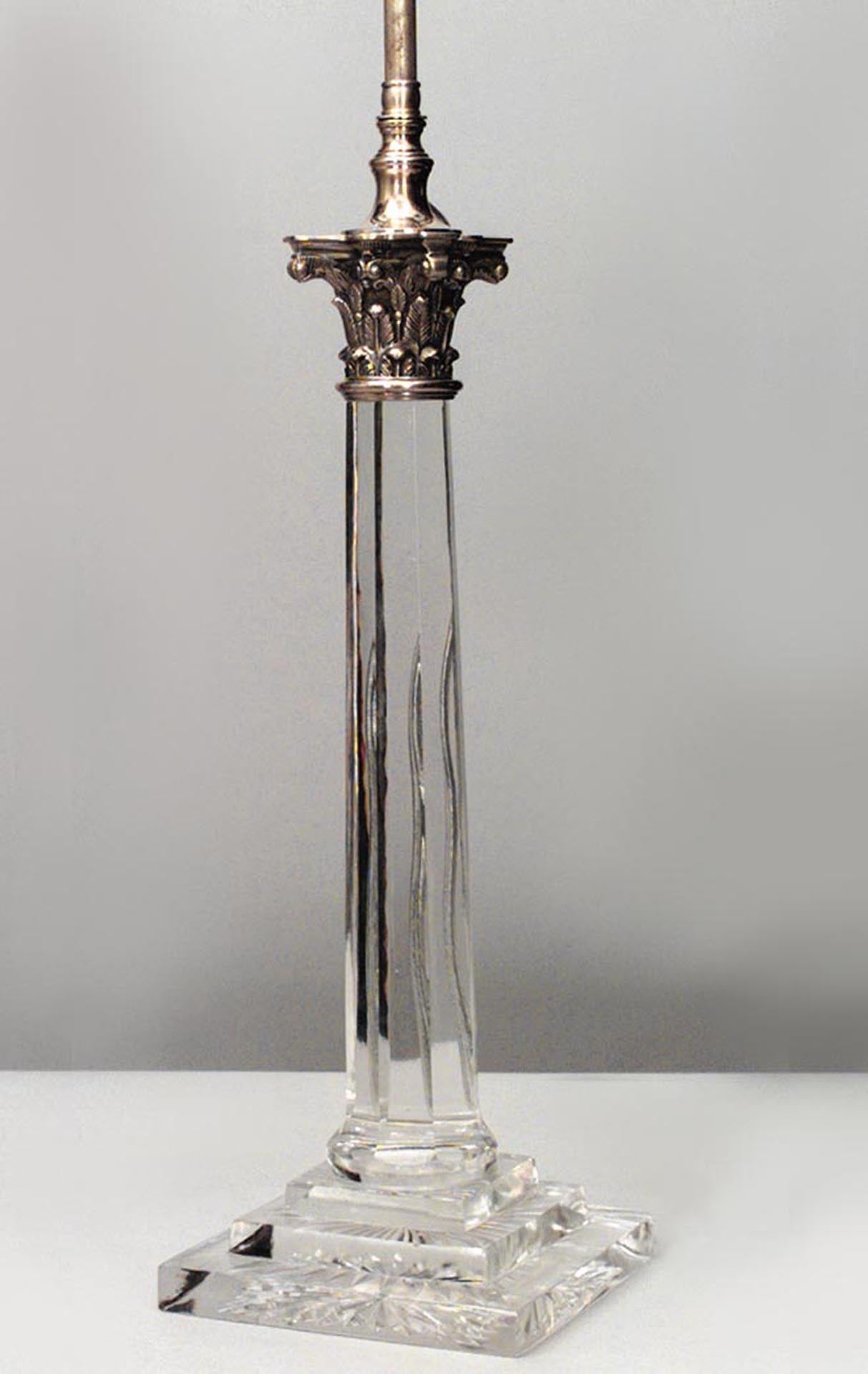Pair of English Georgian Style Crystal Column Table Lamps For Sale at ...