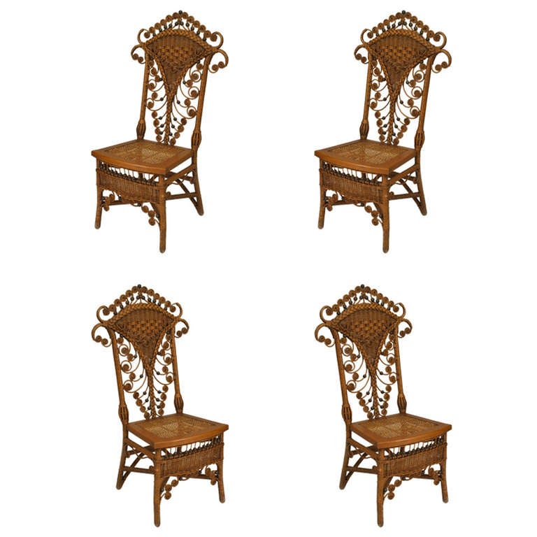 Set of 4 American Victorian Natural Wicker Side Chairs at 1stDibs