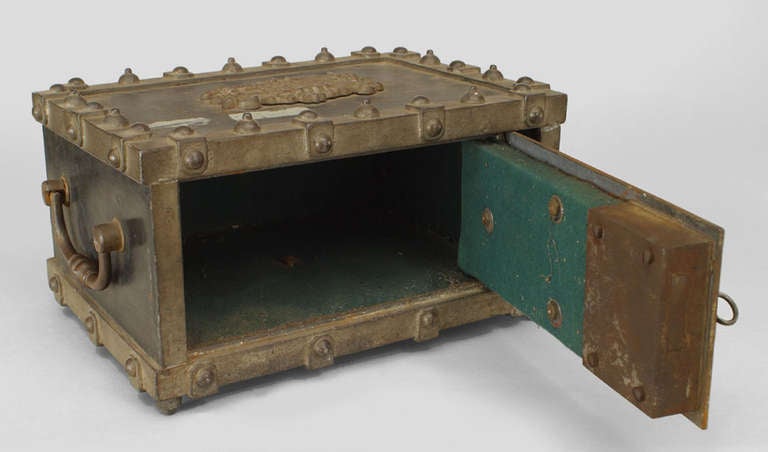 19th C. French Iron Strong Box With Decorative Insignia For Sale at 1stDibs