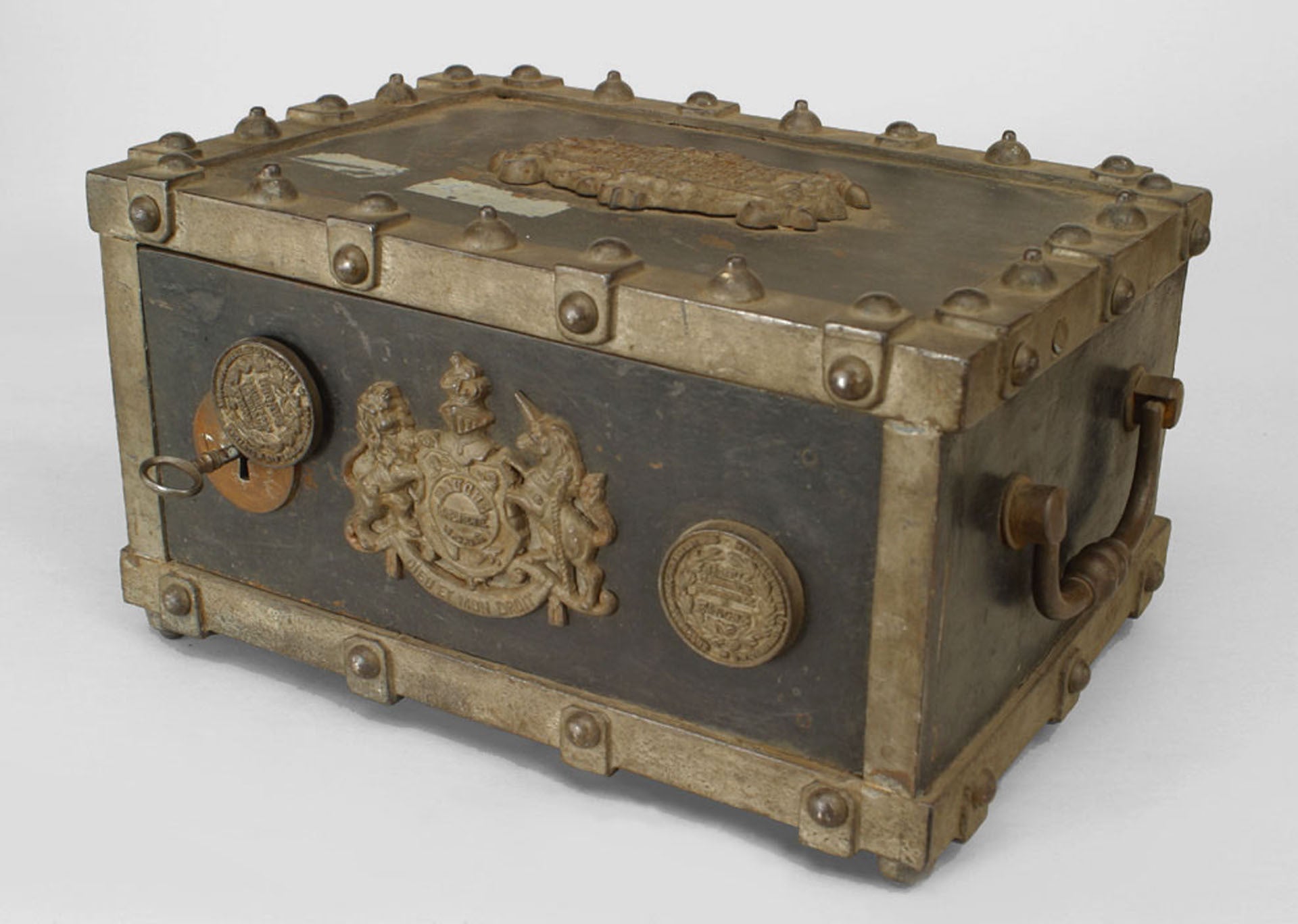 19th C. French Iron Strong Box With Decorative Insignia For Sale at 1stDibs