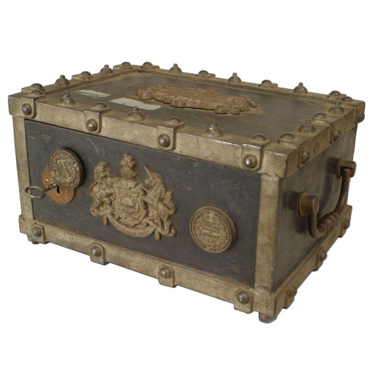 19th C. French Iron Strong Box With Decorative Insignia For Sale at 1stDibs