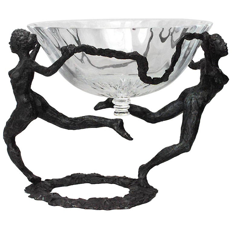 French Art Moderne Bronze Centerpiece with Two Female Figures For Sale ...