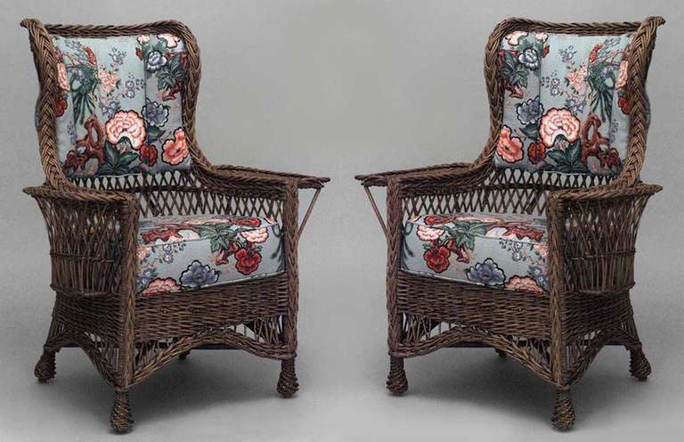 Pair of Early 20th c. American Mission Wicker Wing Chairs at 1stDibs