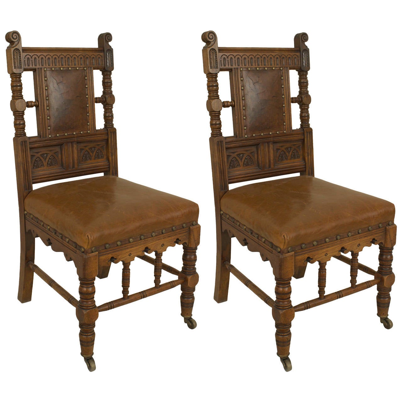 Pair of Turn of the Century English Arts and Crafts Carved Mahogany ...