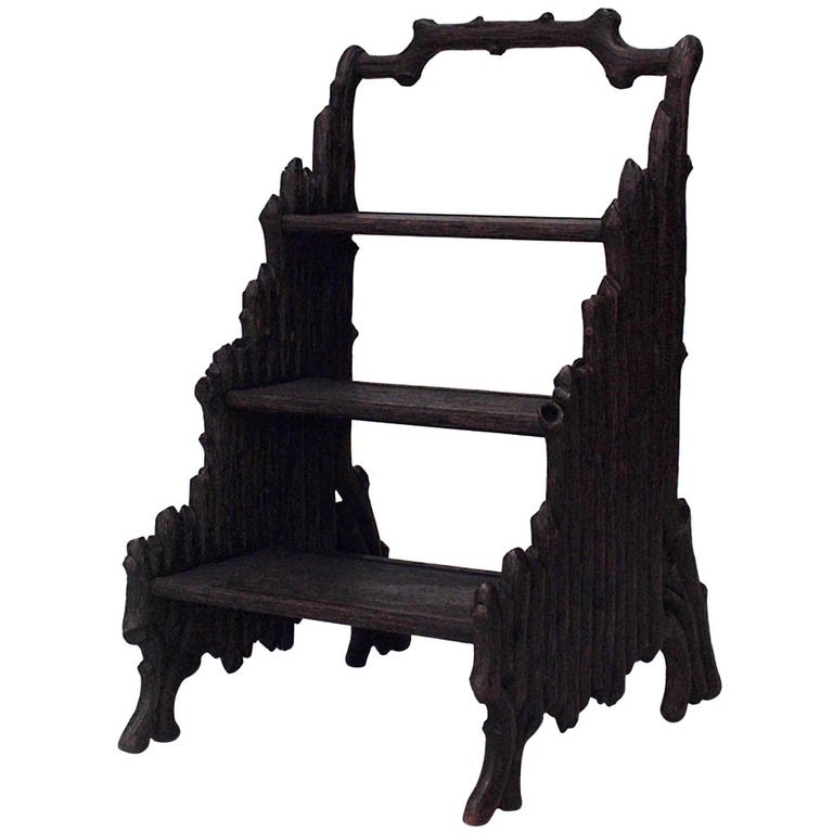 Black Forest Walnut Library Ladder For Sale at 1stDibs