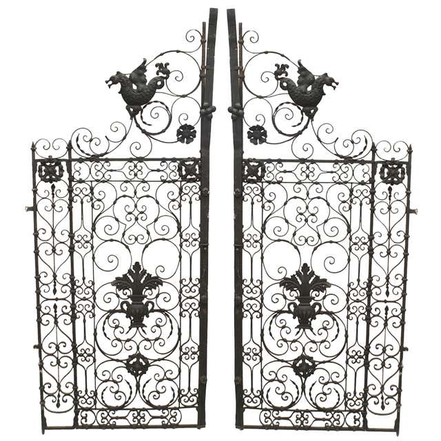Victorian Gothic Iron Gates Painted Metal English Design Circa 1900 victorian-gothic-iron-gates-painted-metal-english-design-circa-1900